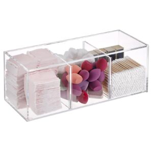 Hipiwe Acrylic Organizer with Lid Clear Jewelry Display Case Divided Bathroom Organizer Box Multi-purpose Desktop Organizer for Jewelry Cosmetic Candy Hair Accessories,Rectangle with 3 Compartment