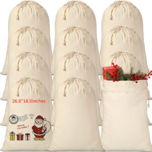 abbylike 12 pcs santa sublimation blank christmas sacks with drawstring large christmas natural cotton heavy duty sack laundry bags for xmas gift giving sublimation drawstring bags 18.9 x 26.8 inch