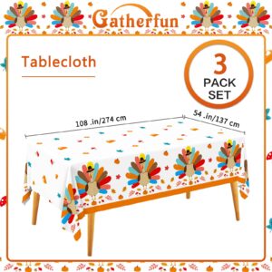 Gatherfun Turkey Thanksgiving Party Supplies - 3 Pack Disposable Plastic Tablecloth, 54”x108” Table Cover Ideal for Autumn and Thanksgiving Party Decorations