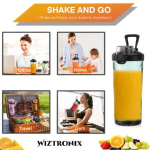 WIZTRONIX Cordless 21oz Portable Blender BPA Free With Personal Blender Cup, Best For Smoothie, Shakes, and Cocktails, With Durable Stainless Steel Blades, USB-C Rechargeable in Peach - Black