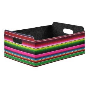 kigai mexican serape colorful stripes storage basket, foldable open storage bins with double handle, felt storage boxes for office desk, rectangular closet organizer containers for home bedroom