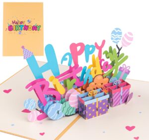 absofine happy birthday 3d pop up cards, 3d alphabet happy birthday card with envelopes, greeting cards birthday gifts for women and men (colorful)