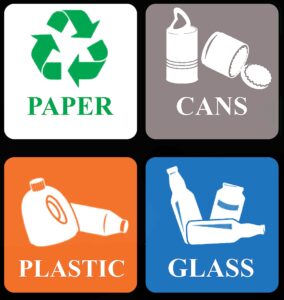 azquest recycling paper cans plastic glass sticker decal bin recycle eco friendly trash | 6 inches | azq 358 (pack of 4)