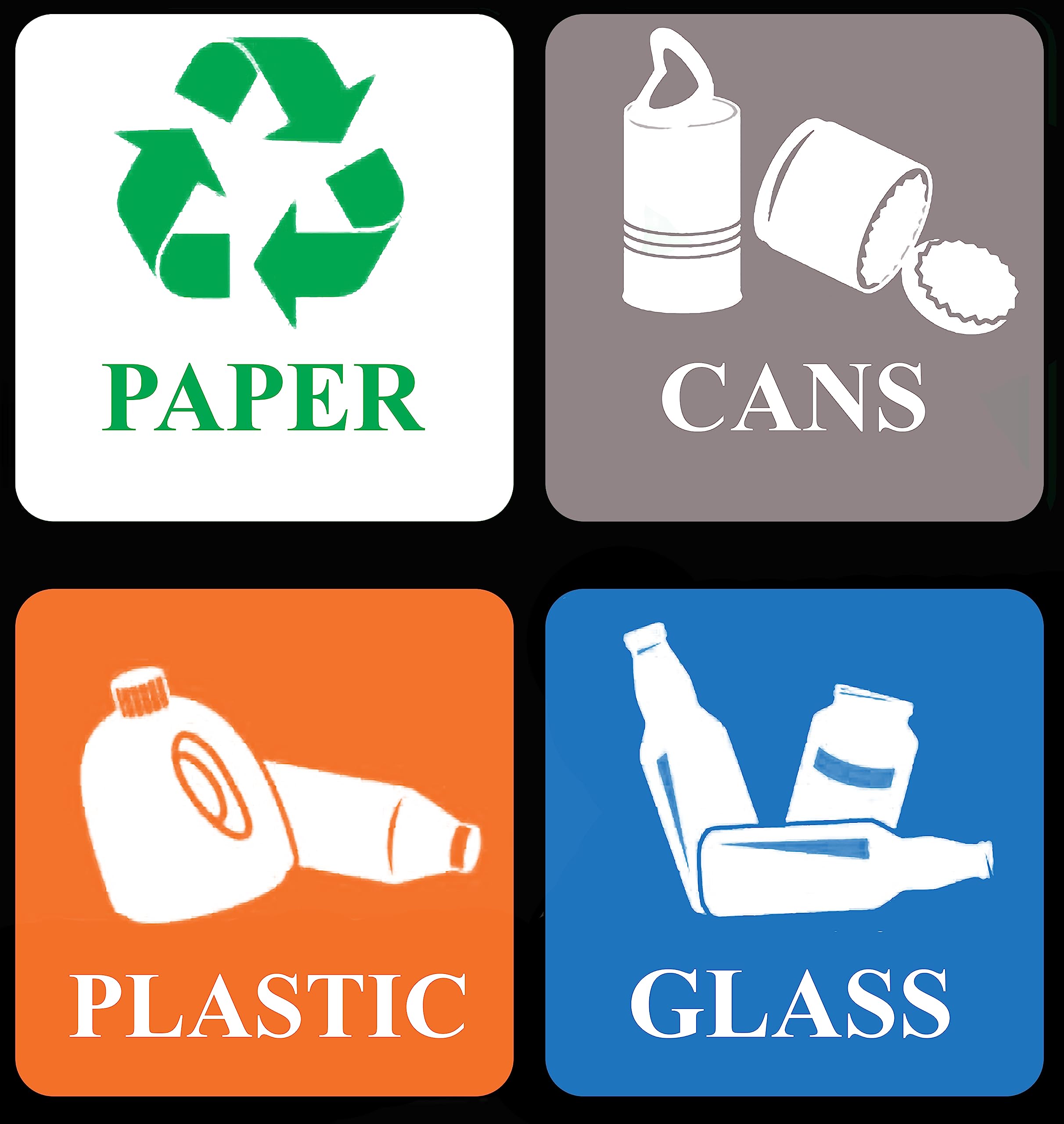 AzQuest Recycling Paper Cans Plastic Glass Sticker Decal Bin Recycle Eco Friendly Trash | 6 inches | AZQ 358 (Pack of 4)