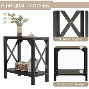 IDEALHOUSE Farmhouse End Table for Small Spaces Narrow Side Table Rectangular Nightstand Sofa Side Table for Living Room, Bedroom, Lounge(Black)