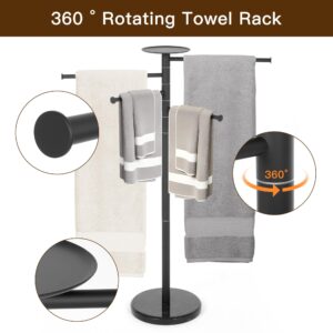 tonchean Freestanding Towel Rack for Bathroom, 4 Swivel Arms Standing Towel Racks with Weighted Marble Base, Towel Holder for Bathroom Bedroom