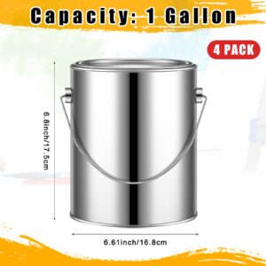 Uiifan 4 Pcs 1 Gallon Empty Paint Cans with Lids Metal Paint Bucket with Handle Paint Containers Paint Pail Tin for Paint Varnish Craft DIY Art Supply Storage (Silver)