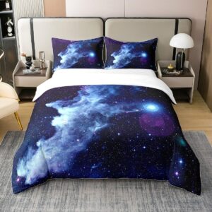 glittering galaxy sky 100% cotton duvet cover,mystery galaxy blue nebula breathable comforter cover,dreamy universe watercolor dark night comforter cover 3 pcs with 2 pillowcases queen size