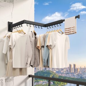 CHAHUANV Wall Mounted Clothes Drying Rack,Laundry Drying Rack Wall Mount,Laundry Clothes Hanger,Drying Rack Clothing,Retractable Laundry Rack for Hanging Clothes,Collapsible,Foldable,Black-Hooks