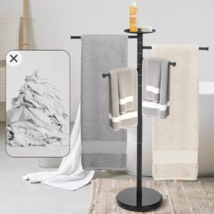 tonchean Freestanding Towel Rack for Bathroom, 4 Swivel Arms Standing Towel Racks with Weighted Marble Base, Towel Holder for Bathroom Bedroom