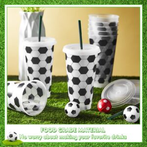 Uiifan 12 Pcs Plastic Tumbler with Lid and Straw Theme Cups 24oz Reusable Cups Gifts for Men Women Birthday Party Supplies Favors(Soccer)