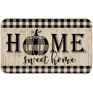 anydesign home sweet home fall doormat rustic autumn welocome pumpkins farmhouse door rug buffalo plaids carpet floor mat for thanksgiving indoor outdoor home decoration, 17 x 29 inch