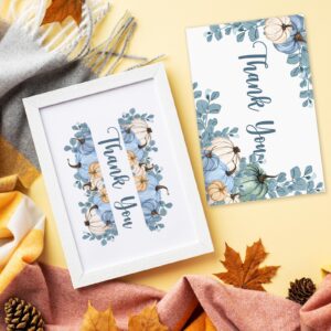 AnyDesign 36 Pack Fall Pumpkin Thank You Card Grey Blue Pumpkin Thank You Note Cards with Envelope Stickers Blue Eucalyptus Leaves Blank Cards for Fall Thanksgiving Baby Shower Wedding, 4 x 6 Inch