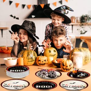 ECOHOLA Wicked Webs Halloween Party Supplies, 100 Pcs of Disposable 9'' and 7'' Plates Bats Spiders and Cobwebs Kid-Friendly Halloween Haunted Décor Paper Disposable Plates Set