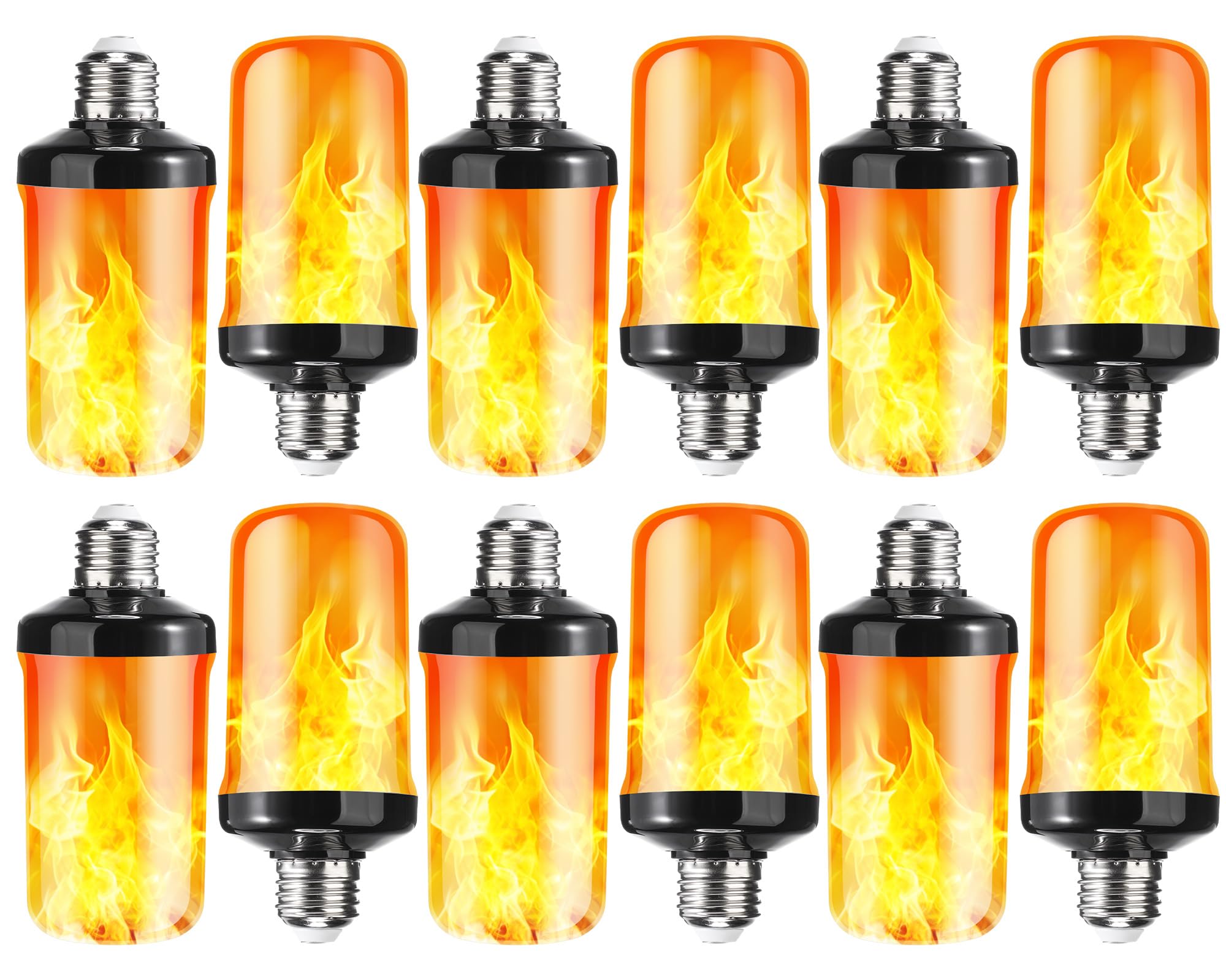 VIHOSE 12 Pcs 4 Modes LED Flame Light Bulbs Flickering Light Bulbs Christmas Fire Light Bulb E26 Base Flame Light for Outdoor Lights Christmas Party Indoor Church Bar Home Decor (Yellow)