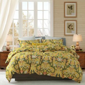 ewlinens vintage floral duvet cover king - garden flower duvet cover set, soft cotton yellow floral duvet cover 3 pieces botanical bedding set with zipper closure, 104"x90"