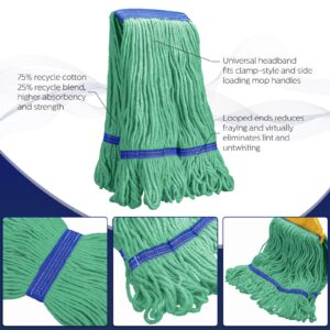 6 Pack Heavy Loop End Cotton String Mop Head Heavy Duty Mop Head Commercial Refills Mop Head Replacement for Home Industrial Commercial Cleaning (Green, Blue)