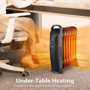 LifePlus Oil Filled Heater, 700W Portable Radiant Space Heater with Adjustable Thermostat, Electric Small Quiet Heater with Overheat Protection for Room Indoor Office, Black