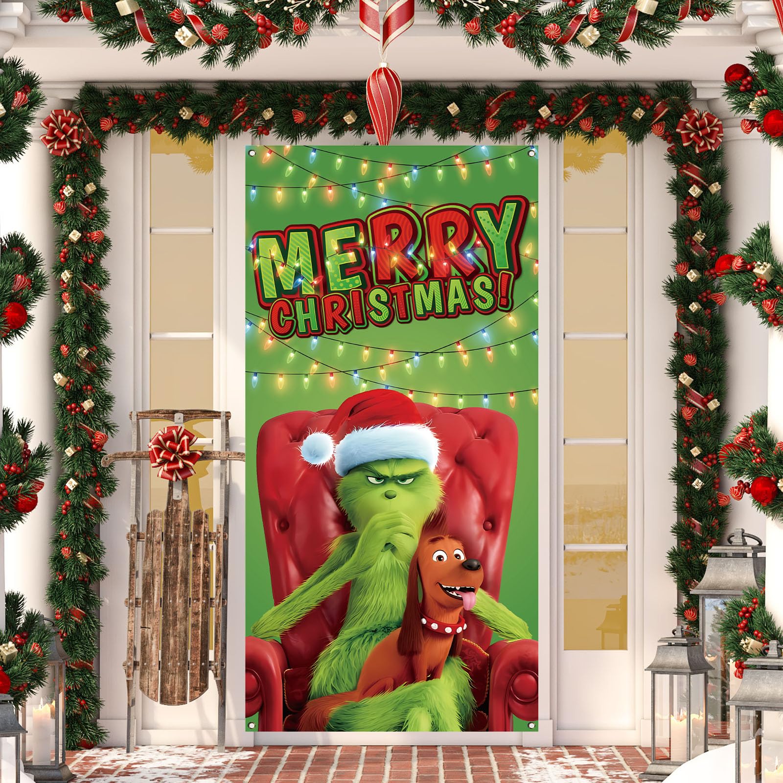 Christmas Door Cover Merry Christmas Font Porch Sign Winter New Year Xmas Christmas Decorations and Supplies for Home Party