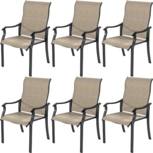 udpatio patio dining chairs set of 6, outdoor textilene dining chairs with high back, patio furniture chairs with armrest, metal frame for lawn garden backyard deck, brown