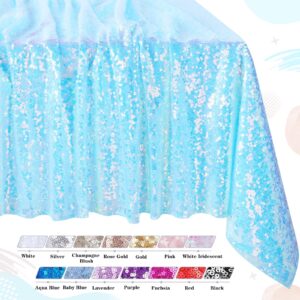 queendream sequin rectangular table cloth 60x102 inch blue iridescent sparkle tablecloth overlay for wedding birthday baby shower bridal outdoor banquet decoration