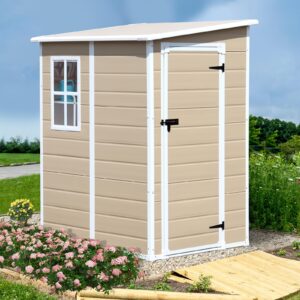 SELLERWE 5x4 FT Outdoor Storage Shed, Waterproof Resin Storage Shed with Floor & Window & Lockable Door, Tool Shed for Garden Patio, Backyard