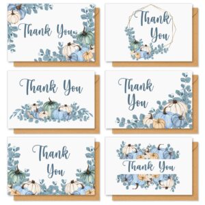 anydesign 36 pack fall pumpkin thank you card grey blue pumpkin thank you note cards with envelope stickers blue eucalyptus leaves blank cards for fall thanksgiving baby shower wedding, 4 x 6 inch