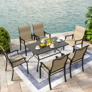 UDPATIO Patio Dining Chairs Set of 6, Outdoor Textilene Dining Chairs with High Back, Patio Furniture Chairs with Armrest, Metal Frame for Lawn Garden Backyard Deck, Brown