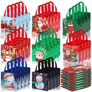 chapou 100 pcs christmas gift bag bulk reusable christmas bags with handles 9.06 x 8.66 x 4.33 in xmas tote bags snowman santa claus non woven shopping goodies bags for xmas holiday party supplies