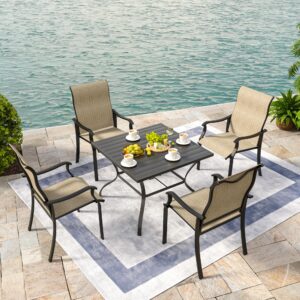 UDPATIO Patio Dining Chairs Set of 4, Outdoor Textilene Dining Chairs with High Back, Patio Furniture Chairs with Armrest, Metal Frame for Lawn Garden Backyard Deck, Brown