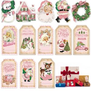 k1tpde 137pcs pink vintage christmas gift tags with 30m hemp rope merry christmas hanging paper tags with string decor for christmas tree christmas winter holiday wish labels for gift wrapping present