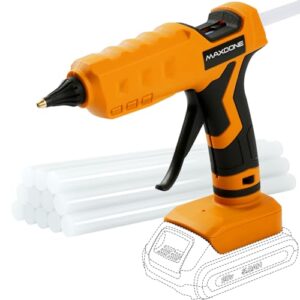 cordless hot glue gun 100w for dewalt 20v battery handheld wireless power glue gun full size with 12pcs glue sticks(0.43") for art diy craft home repair school(battery not included)