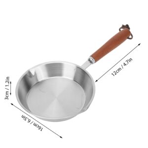 Diydeg Stainless Steel Frying Pan, Cookware, Even Heat Distribution, Wooden Ergonomic Handle Skillet, Compatible with Induction Stoves, Gas Stoves, Ceramic Stoves and Oven (16CM)