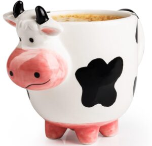 sweetlo cow coffee mug stuff 15oz ceramic cup - cow shaped face & udder coffee mug - 450 ml weird milk cow udder utter shaped 3d coffee mug with udders for women - taza de vaca cow items lover