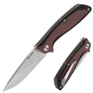 cool hand edc folding knife with clip, 4.6" closed ball bearing flipper pocket knives with liner lock, d2 blade with two-tone micarta handle