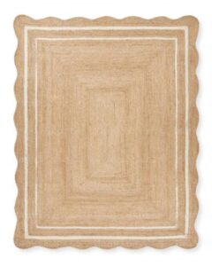 weaver house natural jute scalloped rug – handwoven bohemian decorative rug (7x10 ft - white)