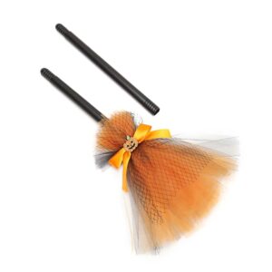 2pcs Halloween Witch Broom, Kids Cosplay Broom Prop Plastic Broom Props Witch Flying Broomstick with Adjustable Handle for Halloween Costume Party Supplies (Orange, Purple)