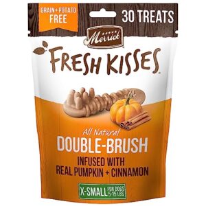 merrick fresh kisses natural dental chews, treats infused with pumpkin and cinnamon for tiny dogs 5-15 lbs - 9 oz. pouch