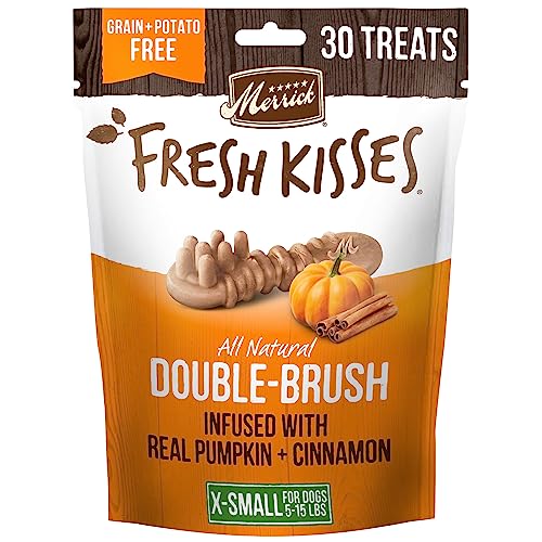 Merrick Fresh Kisses Natural Dental Chews, Treats Infused with Pumpkin and Cinnamon for Tiny Dogs 5-15 Lbs - 9 oz. Pouch