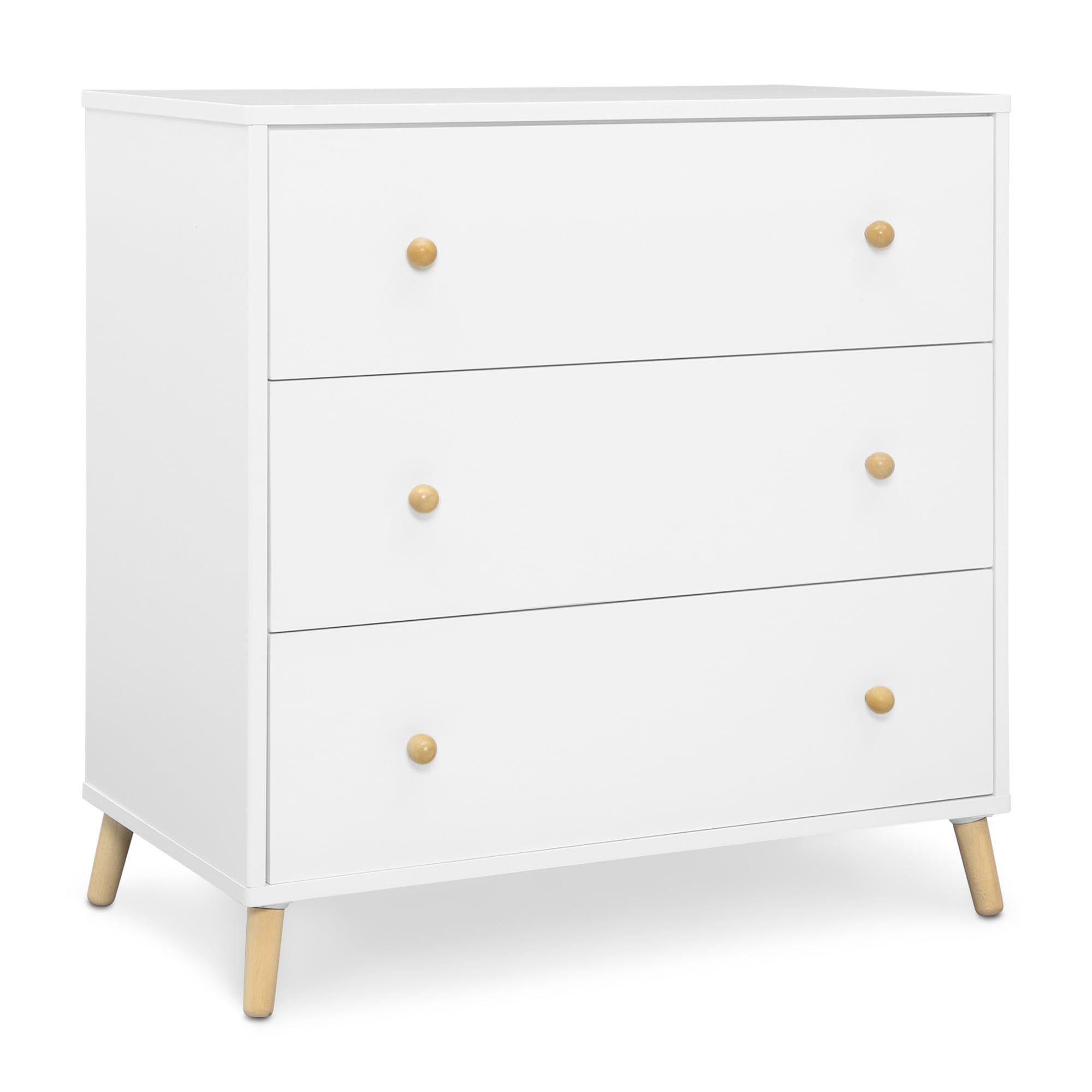 Delta Children Essex 3 Drawer Dresser with Interlocking Drawers, Bianca White/Natural