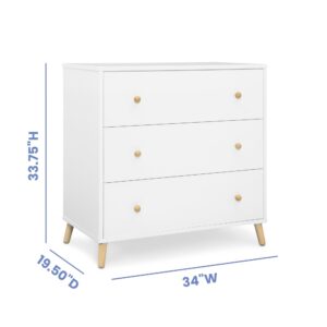 Delta Children Essex 3 Drawer Dresser with Interlocking Drawers, Bianca White/Natural