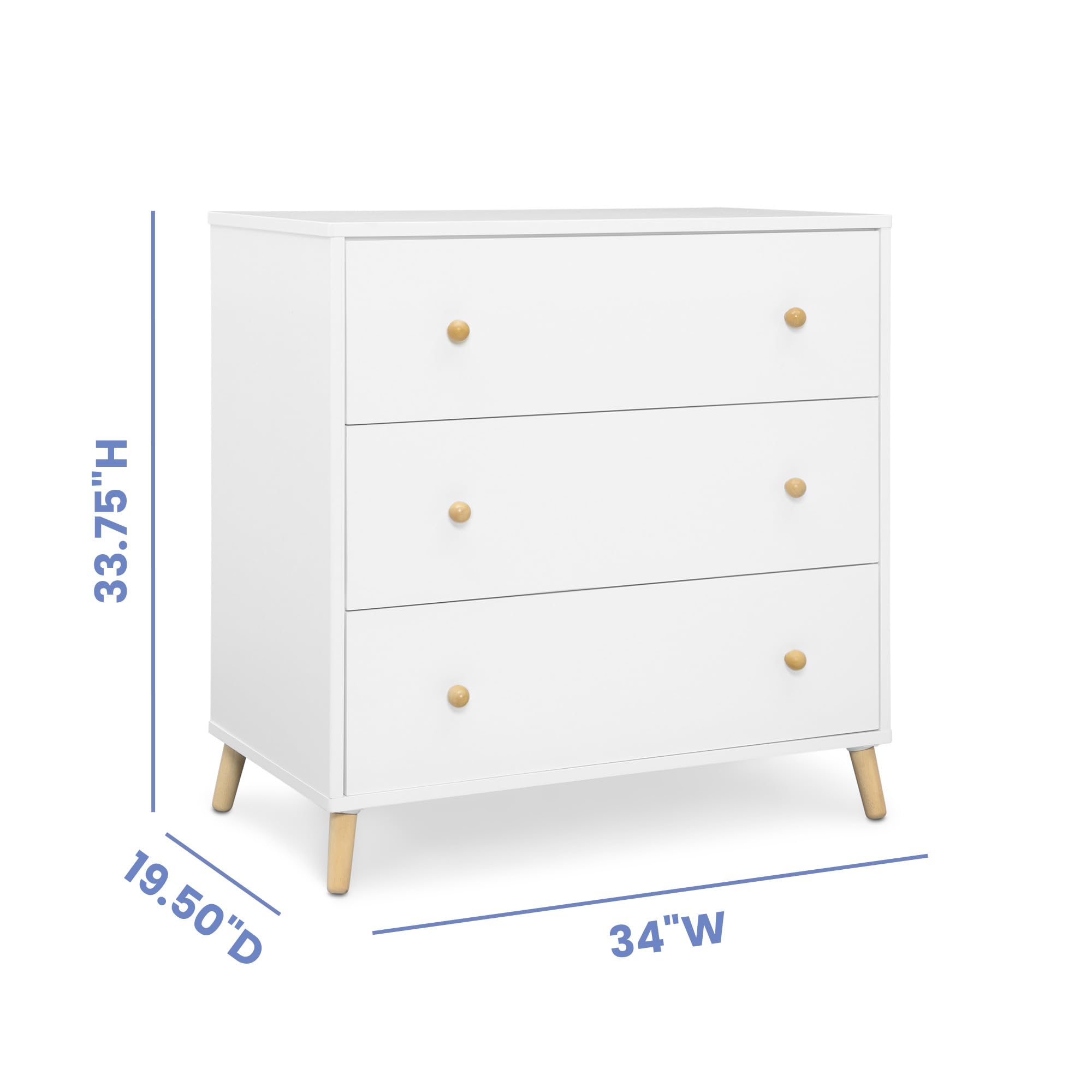 Delta Children Essex 3 Drawer Dresser with Interlocking Drawers, Bianca White/Natural