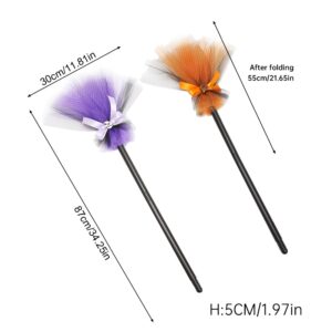 2pcs Halloween Witch Broom, Kids Cosplay Broom Prop Plastic Broom Props Witch Flying Broomstick with Adjustable Handle for Halloween Costume Party Supplies (Orange, Purple)