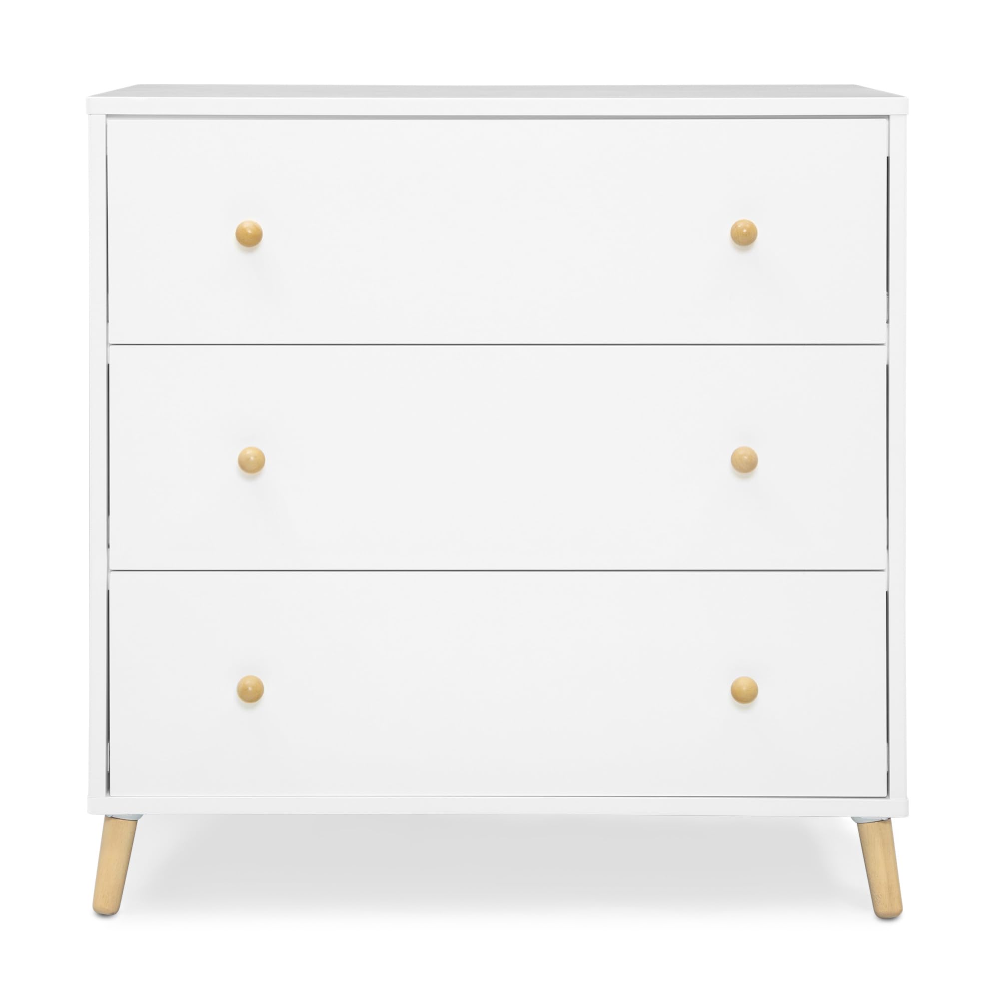 Delta Children Essex 3 Drawer Dresser with Interlocking Drawers, Bianca White/Natural