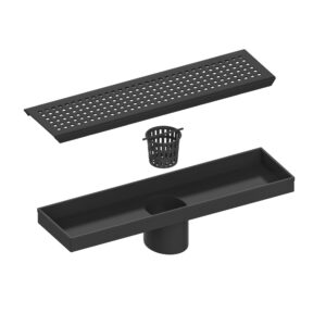 Neodrain 12-Inch Black Linear Shower Drain with Removable Quadrato Pattern Grate,Professional 304 Stainless Steel Rectangle Shower Floor Drain Manufacturer,Leveling Feet,Hair Strainer,Matte Black