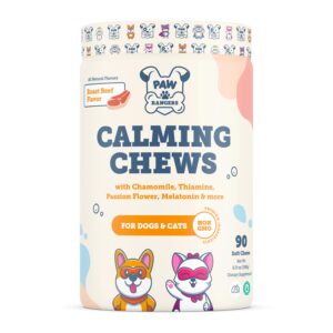 paw rangers 90ct calming chews for cat and dog anxiety relief-for all pets, cats, & dog vitamins and supplements made with melatonin, chamomile, thiamine to promote & support a calm behavior for pets