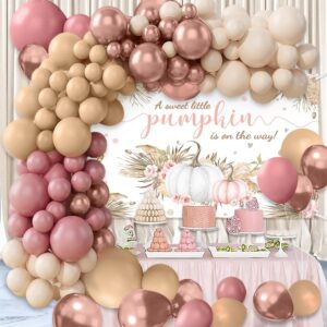 mehofond boho baby shower party decorations set 156pcs retro boho balloons set fall pumpkin girl baby shower backdrop pink floral a little pumpkin is on the way banner boho balloon garland arch kit