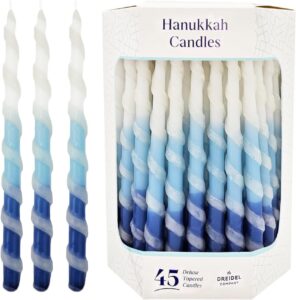 the dreidel company deluxe twisted blue & white hanukkah menorah candles for all 8 nights of chanukah (single)