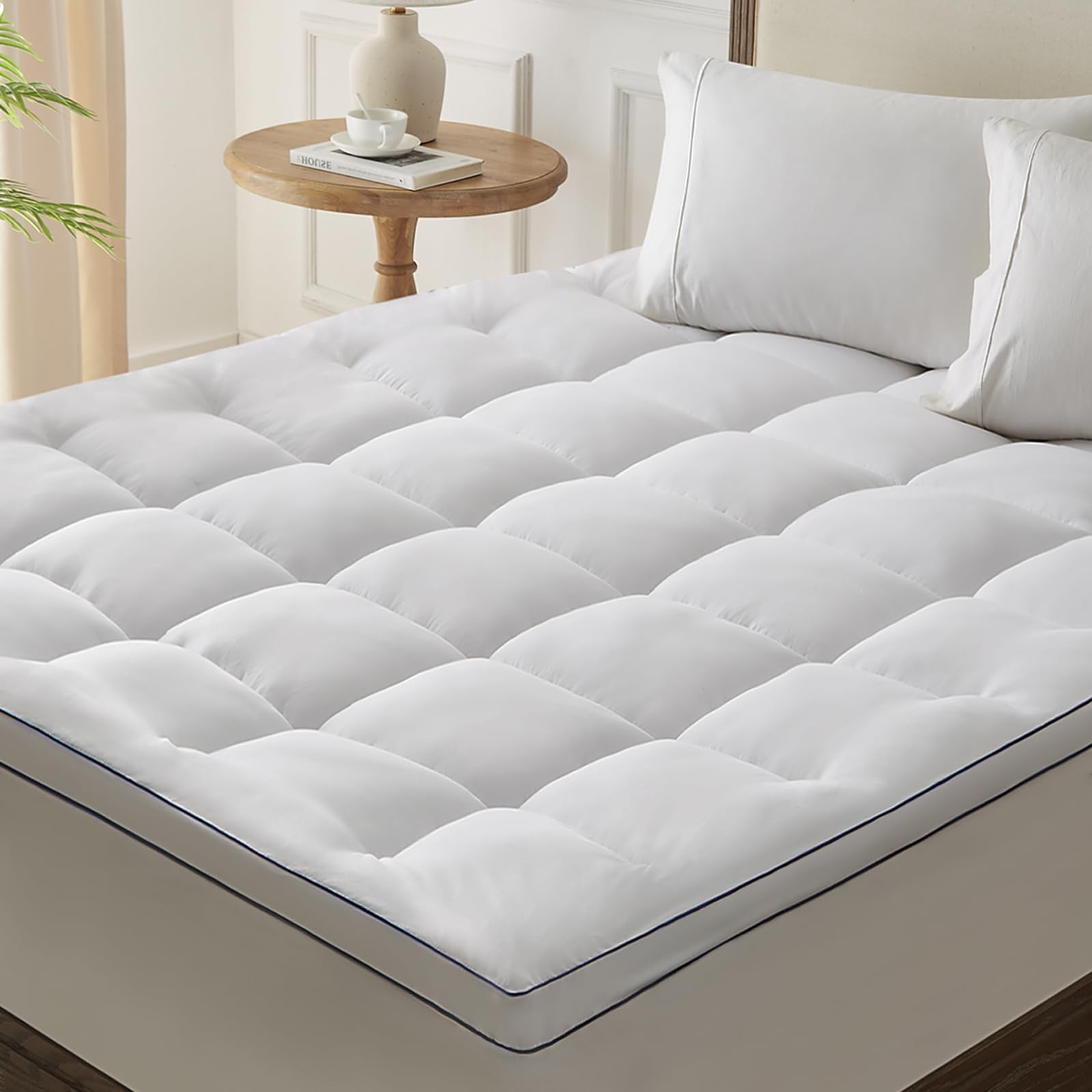 Homemate Mattress Pad Topper - Cooling Mattress Pad Cover Plush Bed Topper Quilted Fitted Pillow Top Cover for Back - Mattress Pad Down Alternative Ultra Soft Mattress Protector for Hot Sleepers