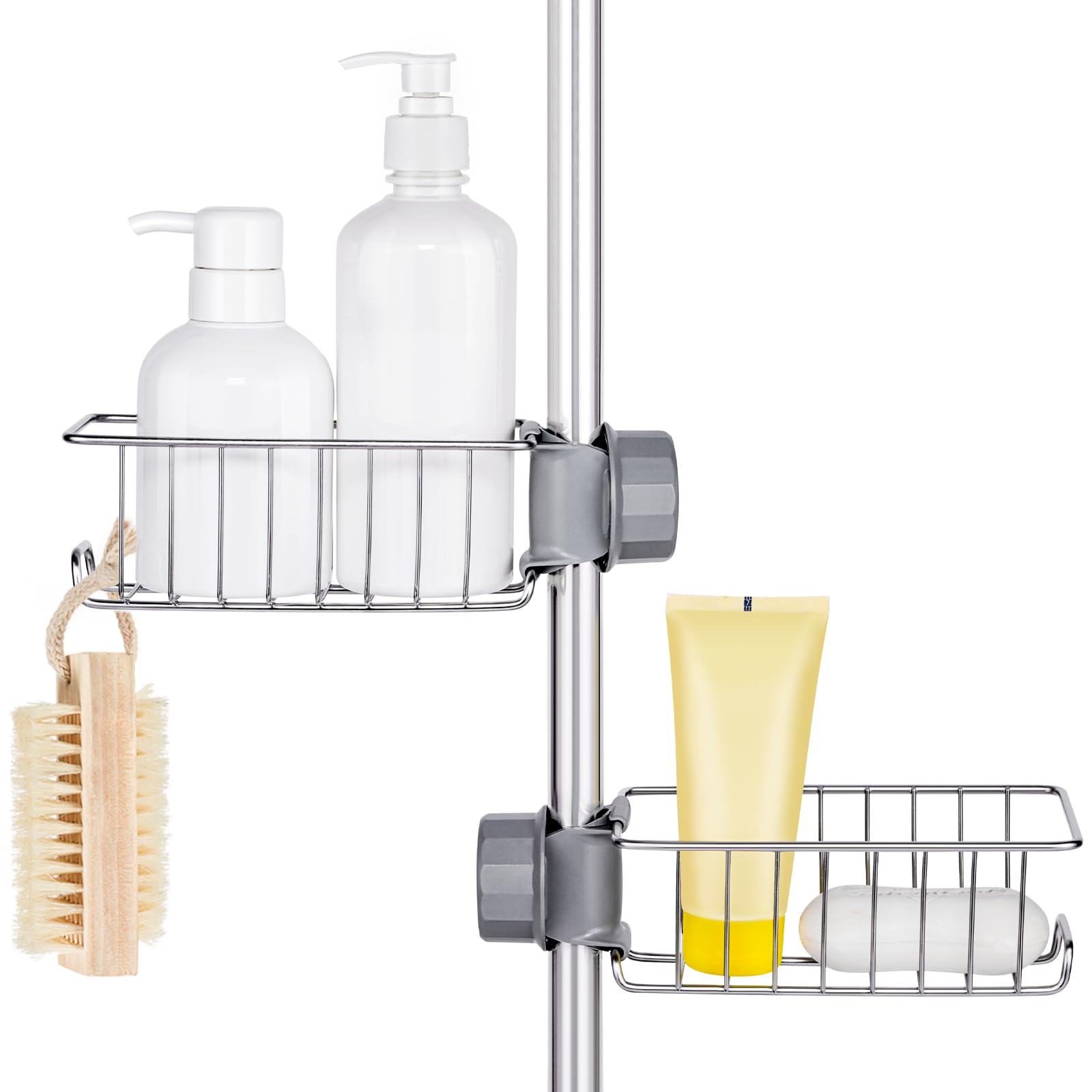 Buoluty Clawfoot Tub Shower Caddy(Shower Rod Not Included),Clawfoot Tub Accessories,Tub Caddy,SUS304 Stainless Steel Shower Shelves,Clawfoot Tub Soap Caddy(Silver)